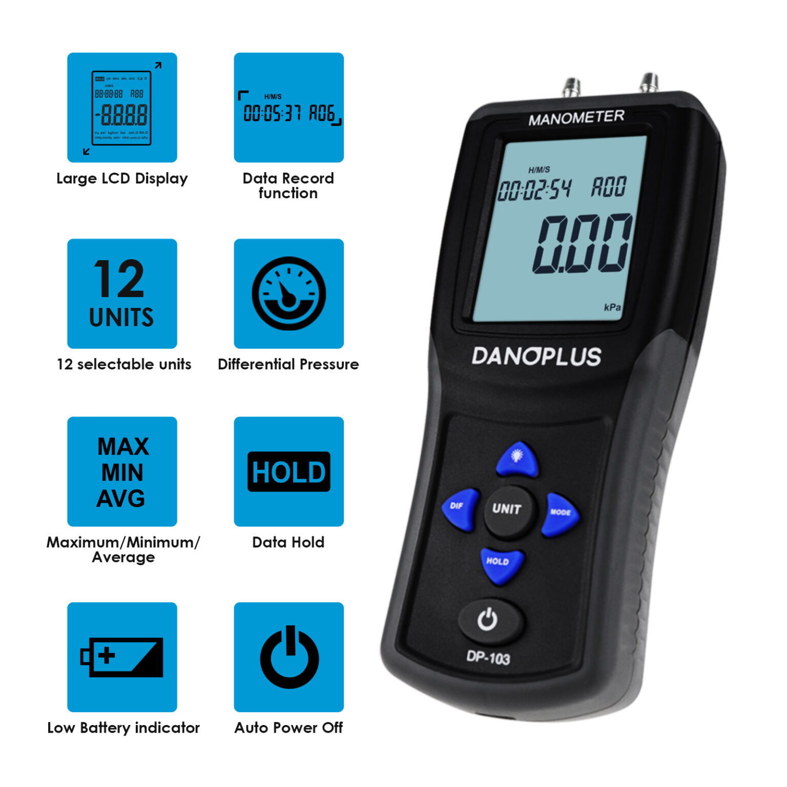 DP-103 Manometer Digital Gas Pressure Tester Differential Pressure ...