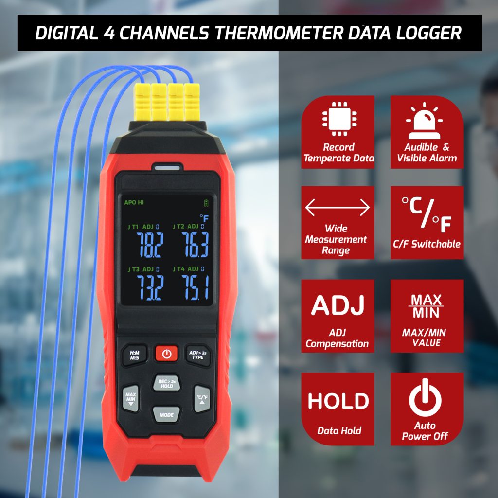 Thermocouple Probe 4 Channel K Type Digital Thermocouple Thermometer ...