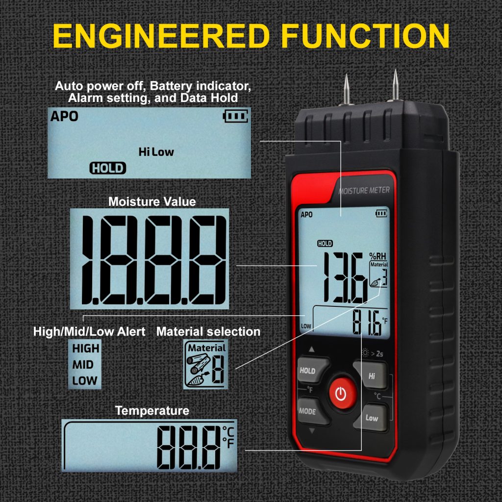 ‎DP-344 Moisture Meter Digital Wood Moisture Temperature Meter 7 in 1 ...