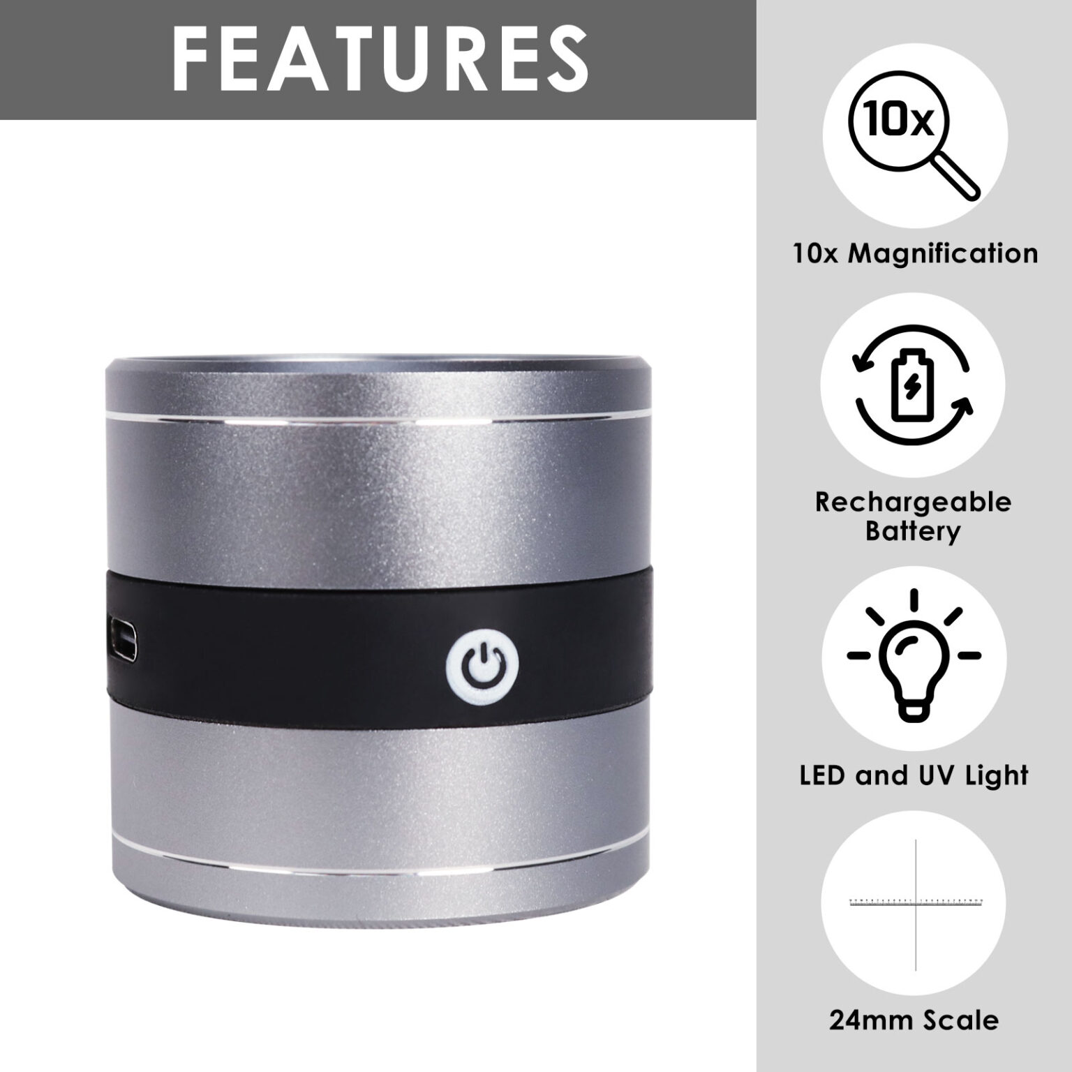 DP-386 Magnifying Glass 10X Rechargeable Jewelers Loupe with Scale ...